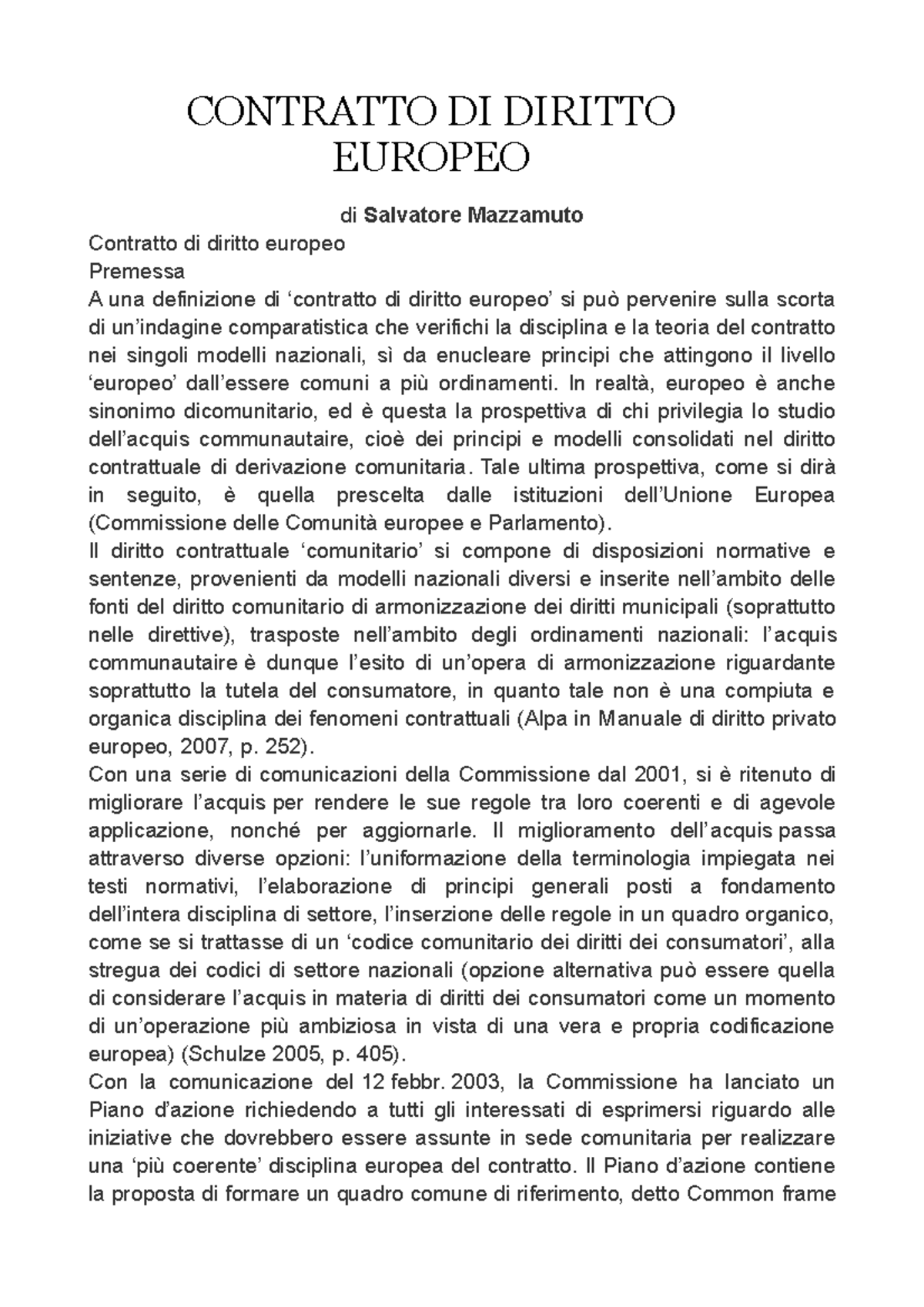 Riassunto - "Il Contratto di Diritto Europeo'' del prof. Mazzamuto ...