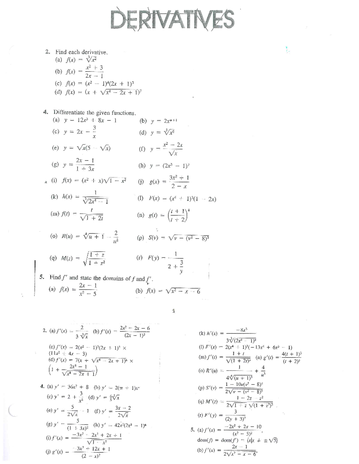 Derivatives Review - math - Math 126 - Studocu