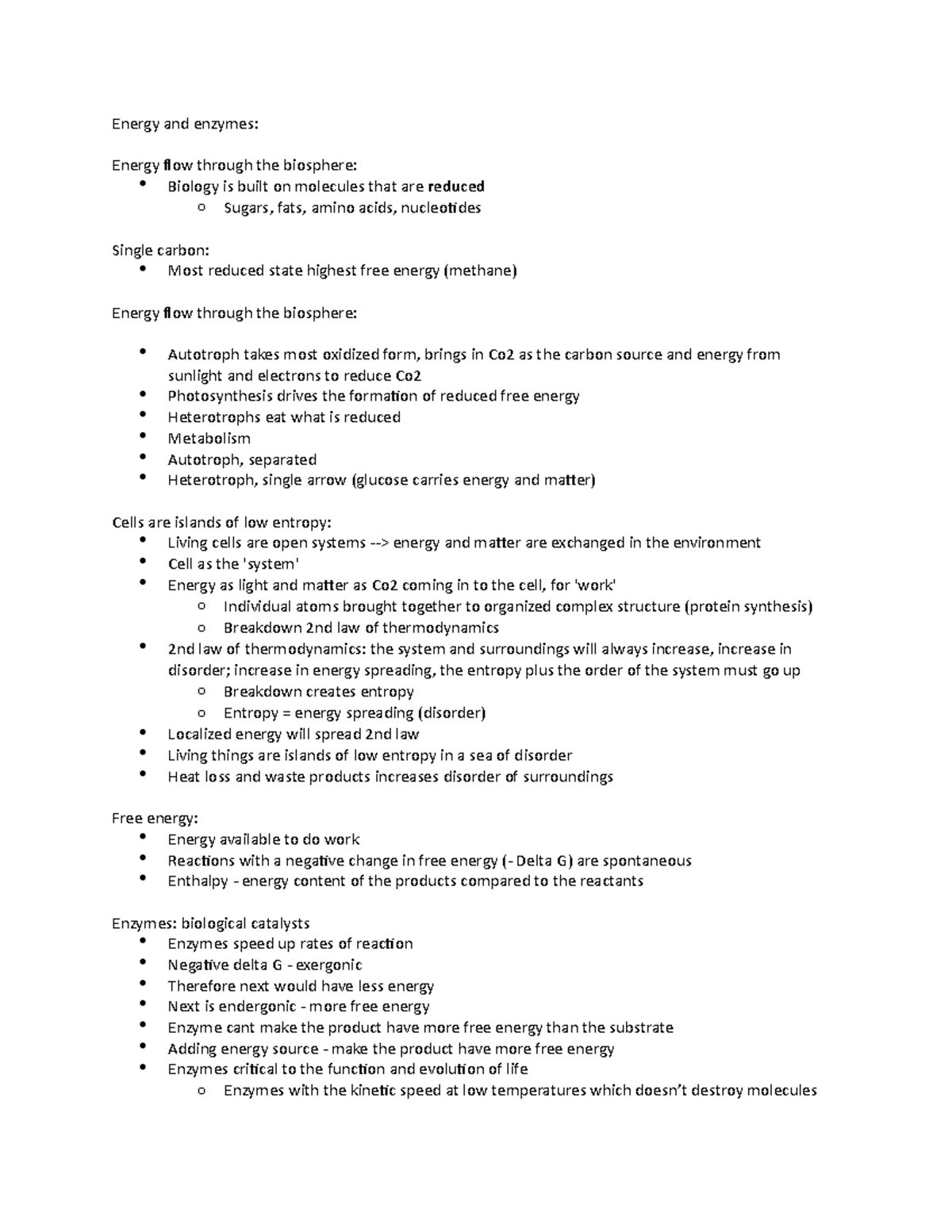 Cycle 3 bio - Biology 1002 final review lecture 3 notes - Energy and ...