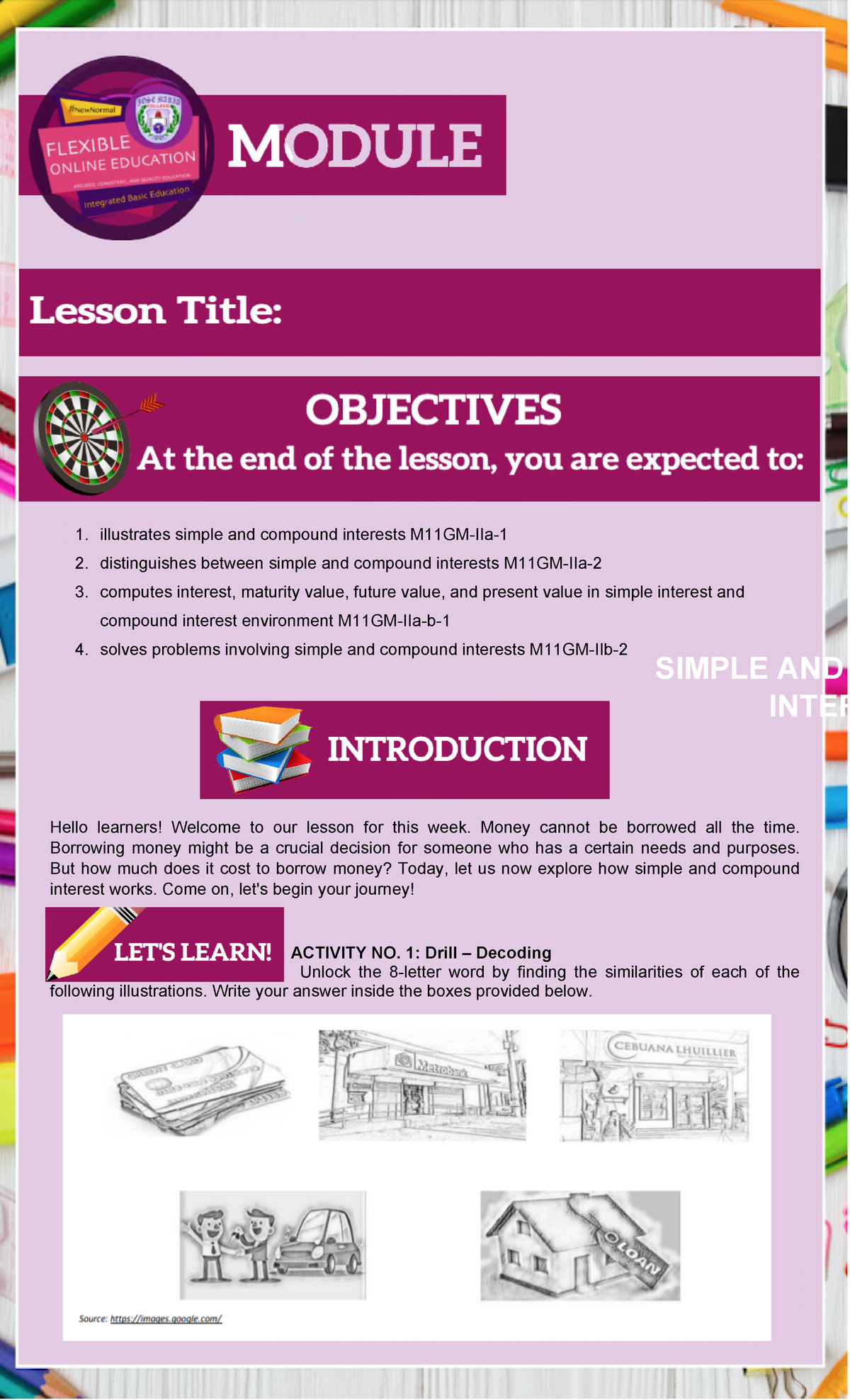Module 8A Simple and Compound Interest - 1. illustrates simple and ...