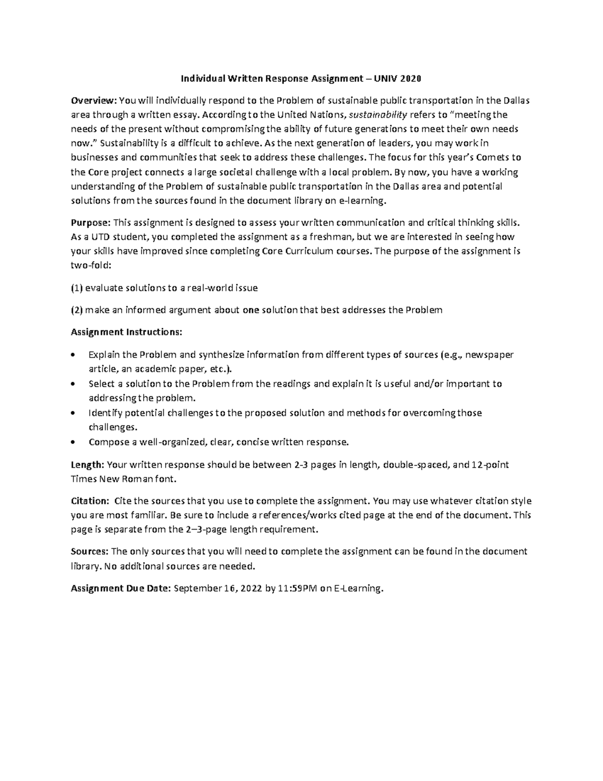 Written Response Instructions - UNIV 2020 - UNIV 2020 - UT Dallas - StuDocu