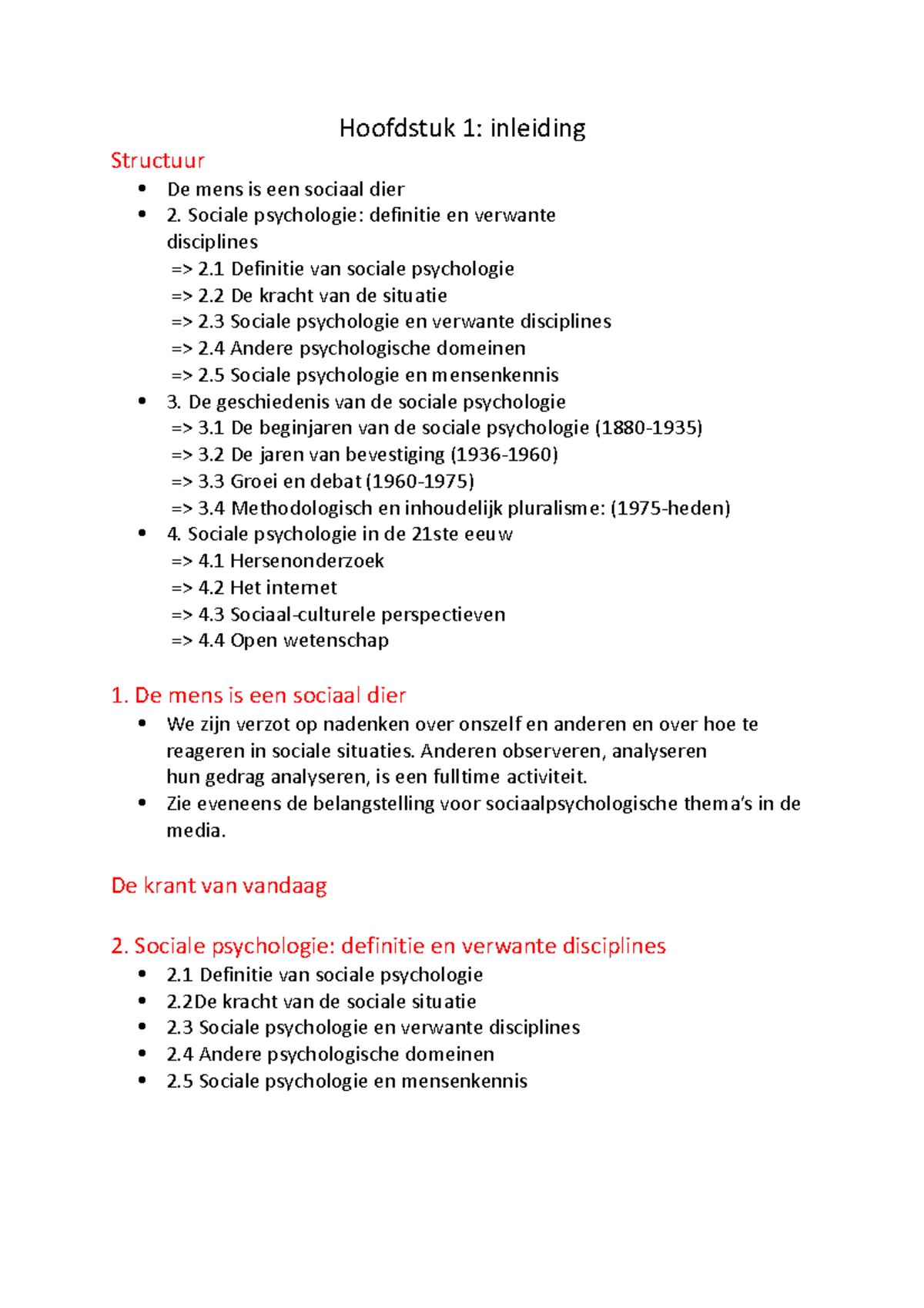 Hoofdstuk 1 sociale psychologie - Hoofdstuk 1: inleiding Structuur De ...