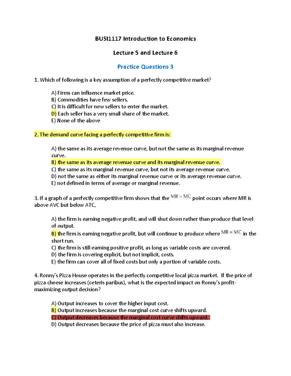 Quizzes L5 L6 - 1111111111111111111111111111111 - BUSI1117 Introduction to Economics Lecture 5 ...