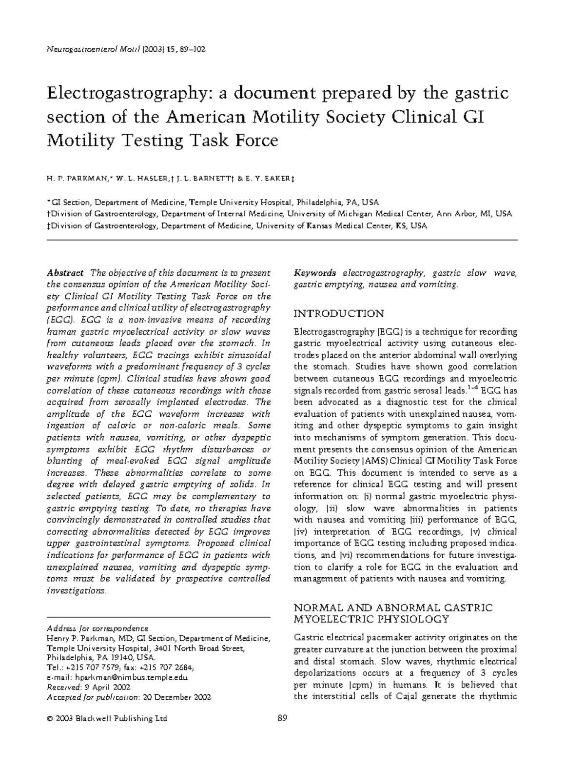 Electrogastrography paper - Electrogastrography: a document prepared by ...