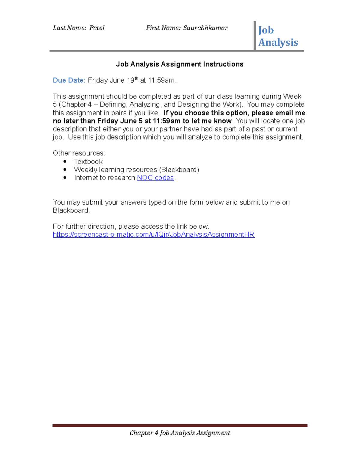 Job Analysis Assignment HR saurabh - Job Analysis Job Analysis ...