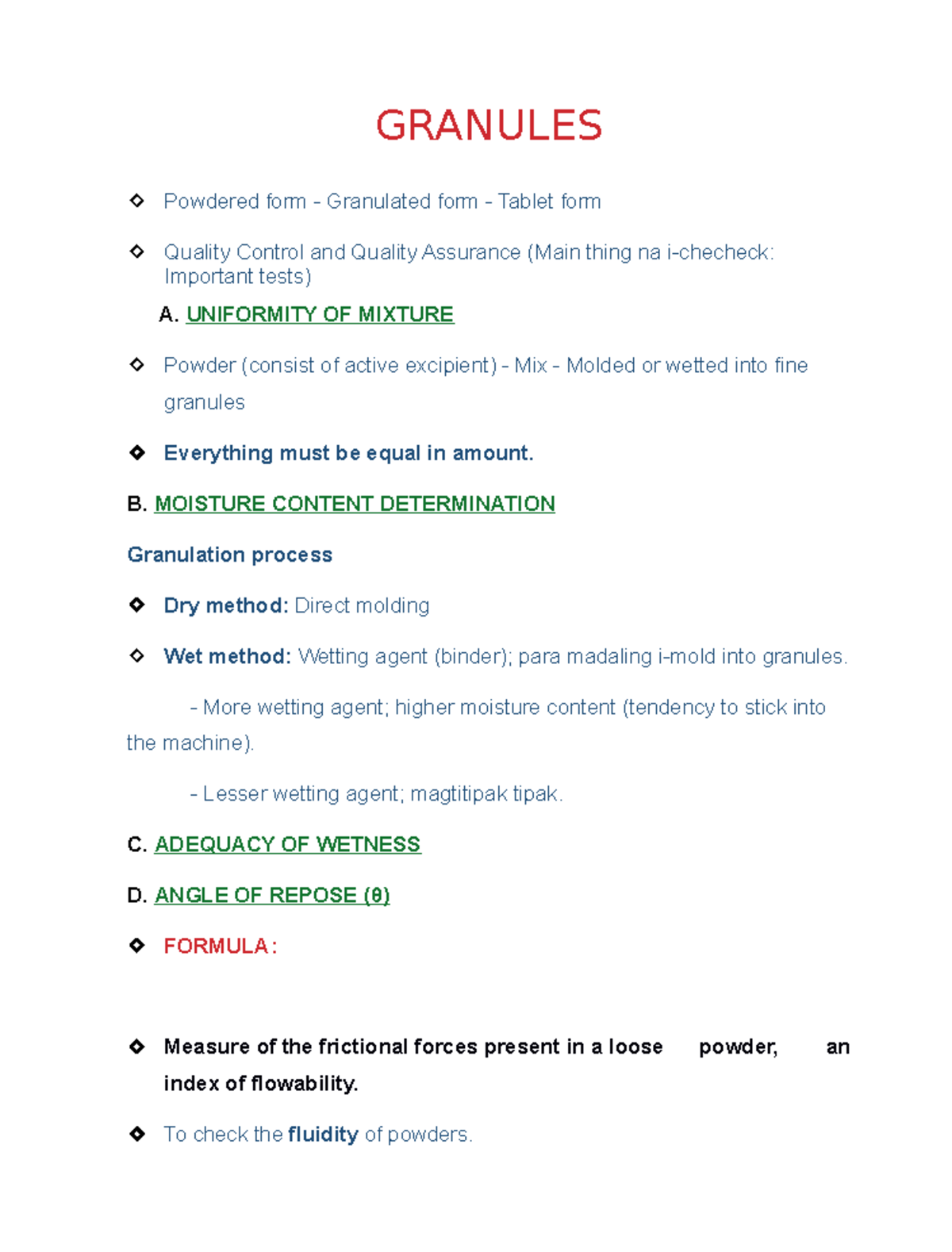 Granules-incomplete - Lecture - GRANULES Powdered form - Granulated ...