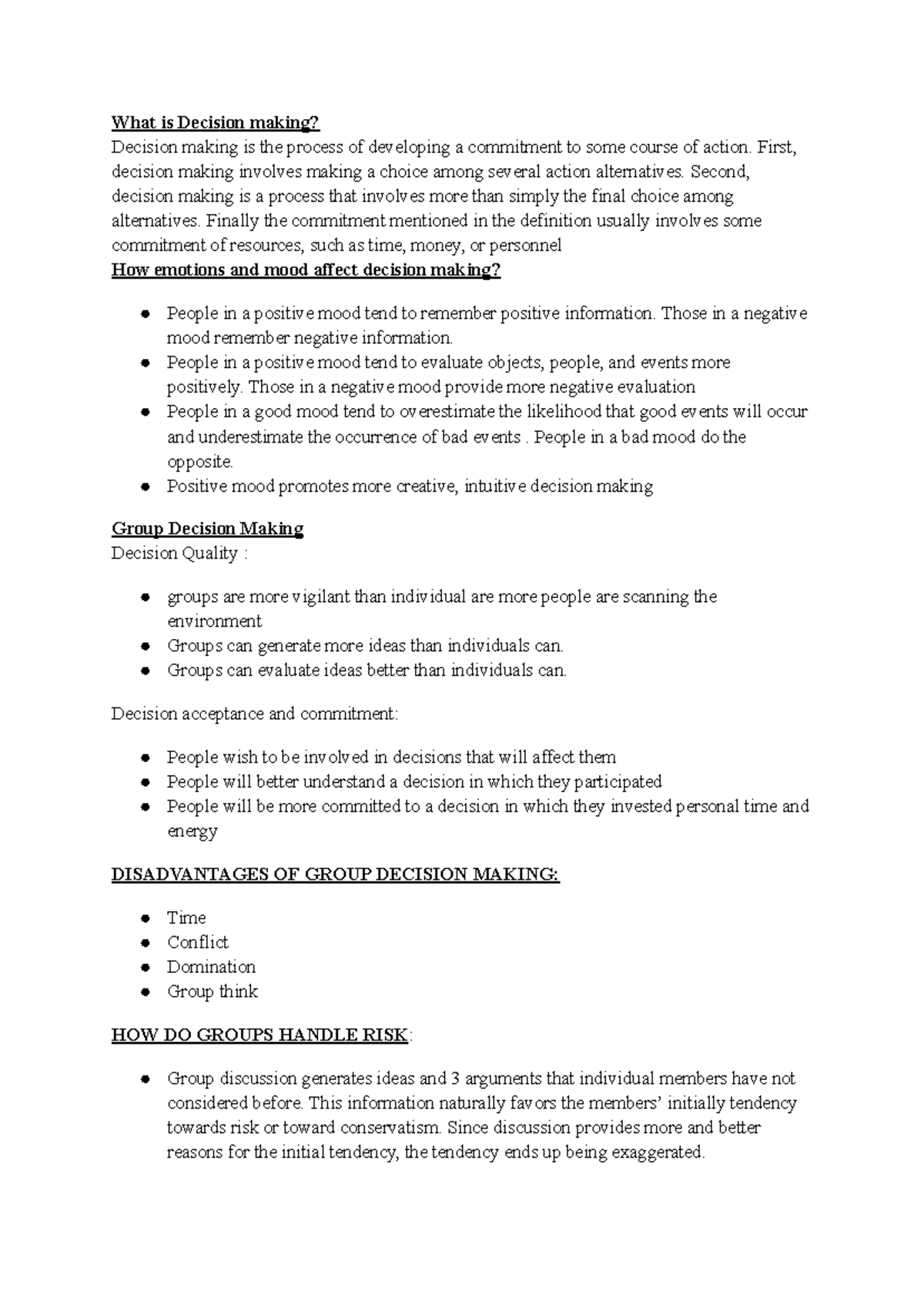 OB Study Note - Lecture Notes - What is Decision making? Decision ...