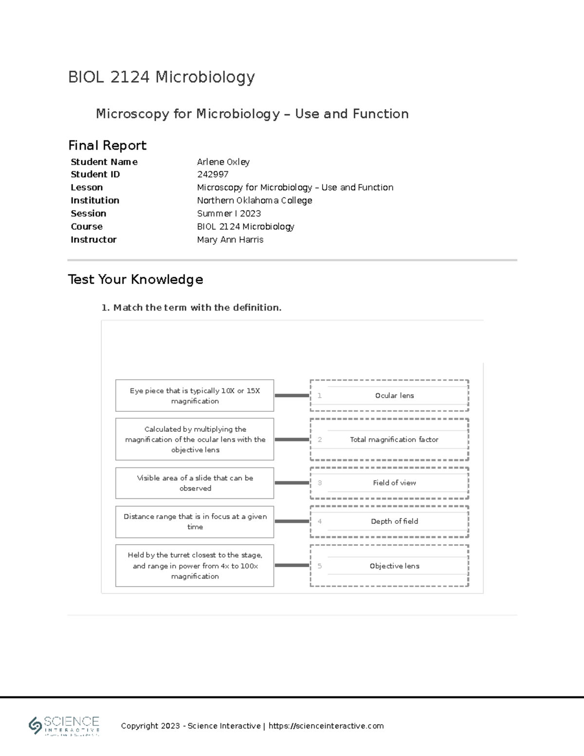 BIOL2124Microbiology Microscopyfor Microbiology Useand Function 242997 ...