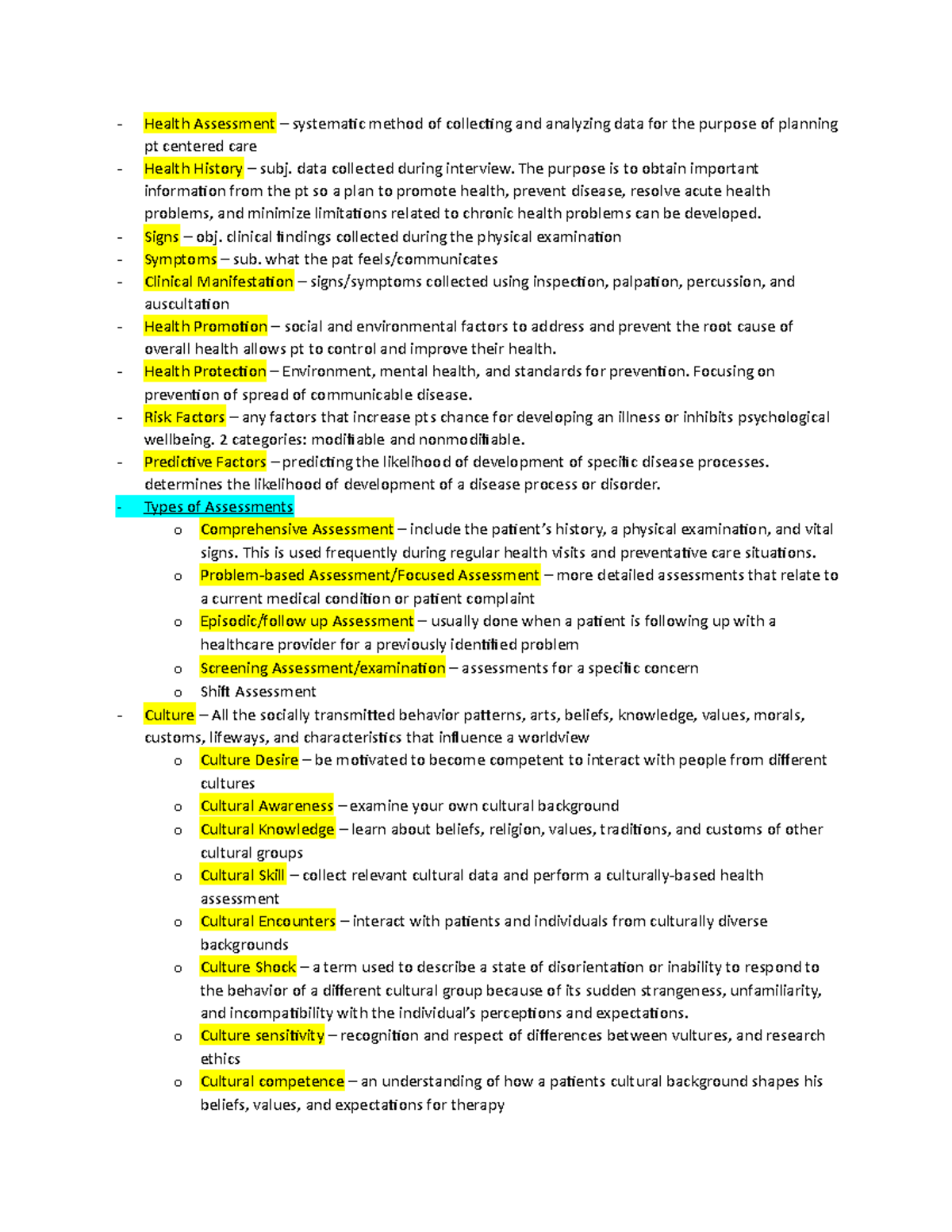 Study guide unit 1 - Health Assessment – systematic method of ...