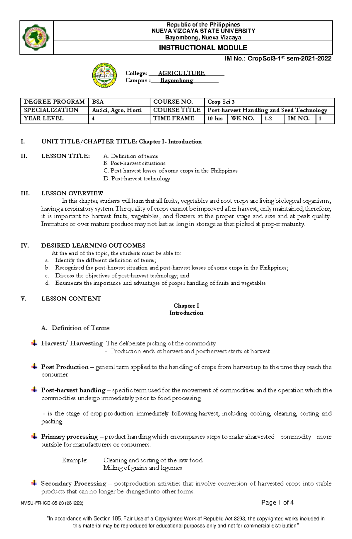 Module 1 - NUEVA VIZCAYA STATE UNIVERSITY Bayombong, Nueva Vizcaya ...