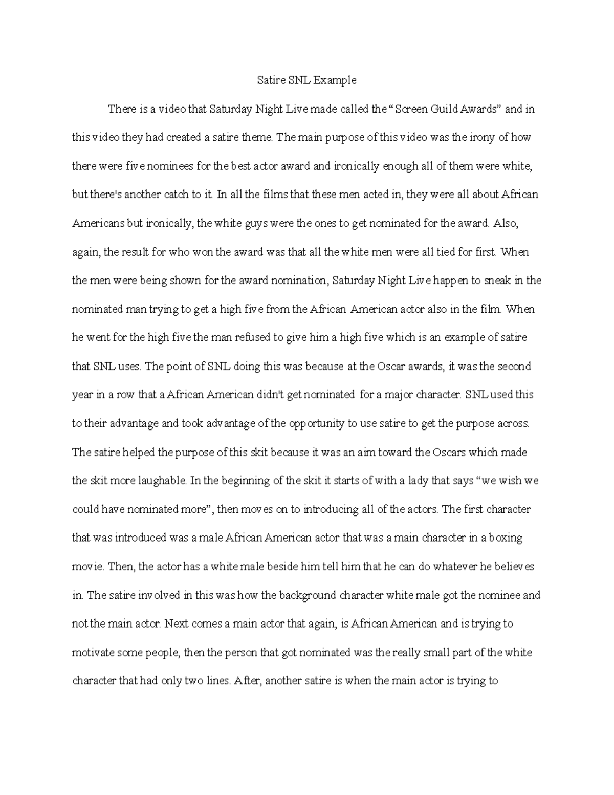 SNL Satire Analysis - Satire SNL Example There is a video that Saturday ...