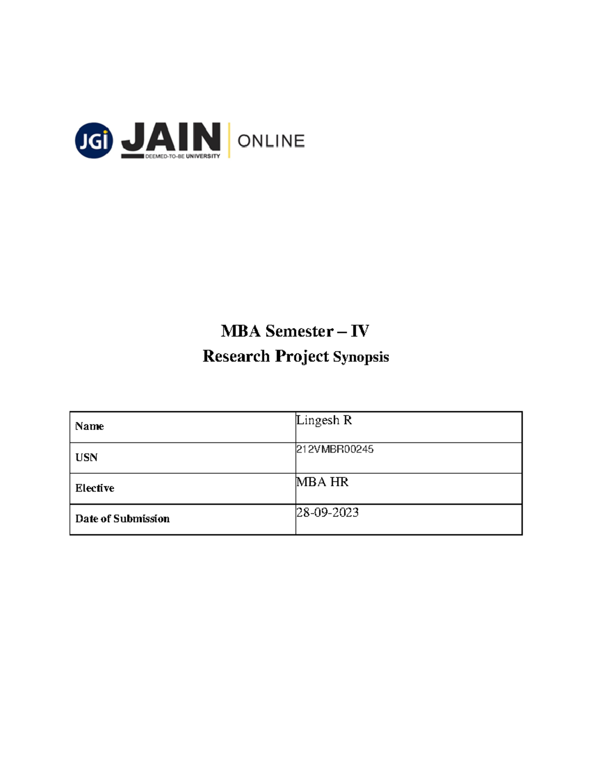MBA HR Synopsis - Summary Masters in Business Arts - MBA Semester – IV ...