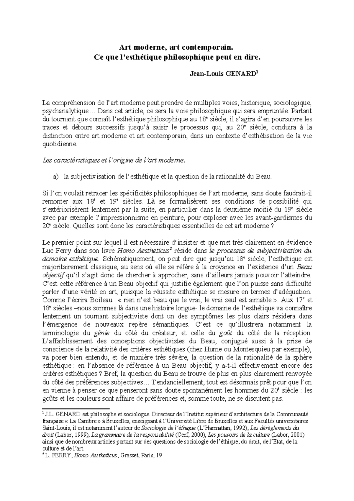 Genard Art moderne art contemporain esthetique philosophique - Art ...