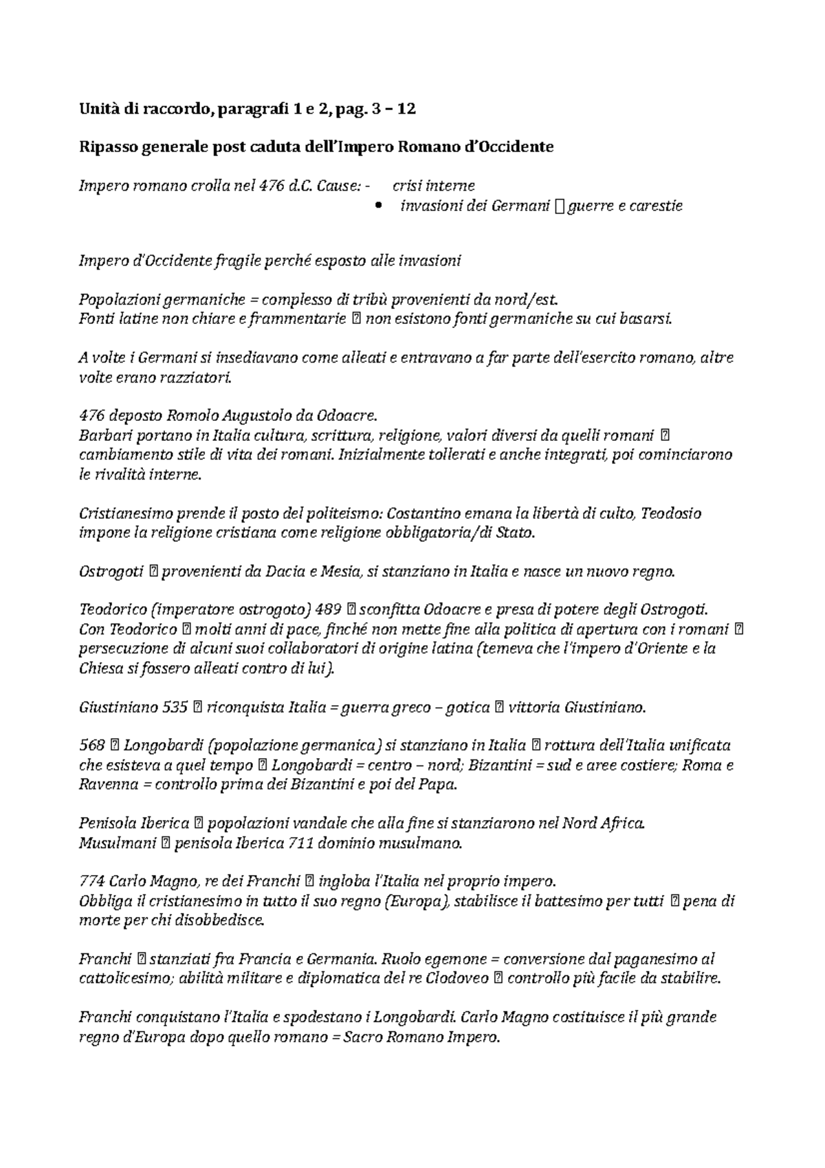 Ripasso generale storia - Unità di raccordo, paragrafi 1 e 2, pag. 3 ...