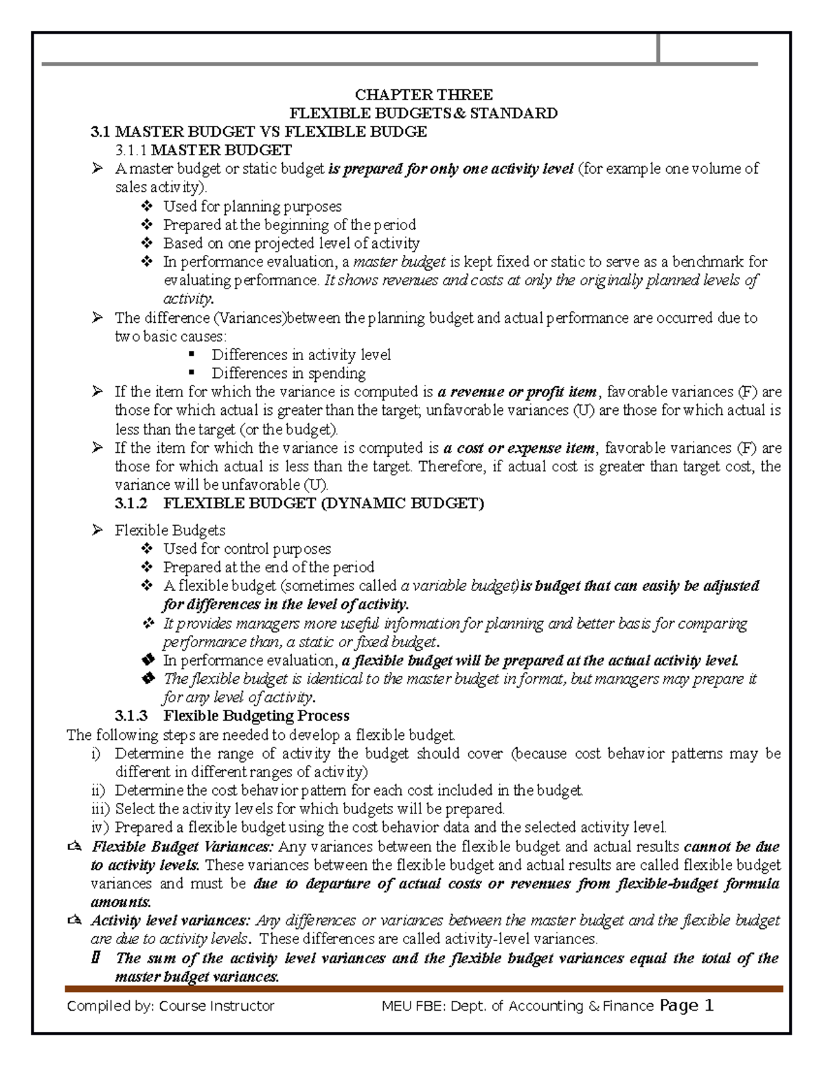Cost II Ch-3 for print 1 - Cost II - CHAPTER THREE FLEXIBLE BUDGETS ...