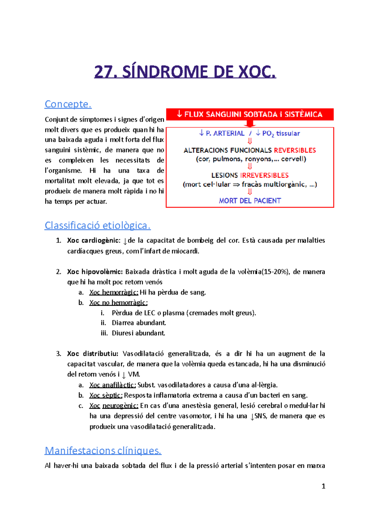 27. Síndrome de xoc - 27. SÍNDROME DE XOC. Concepte. Conjunt de ...