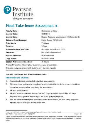 Cohra 2 Quiz 1 Chpt 3, 4, 5 and 6 Memo - COHRA2 Quiz 1 2022 1 ...