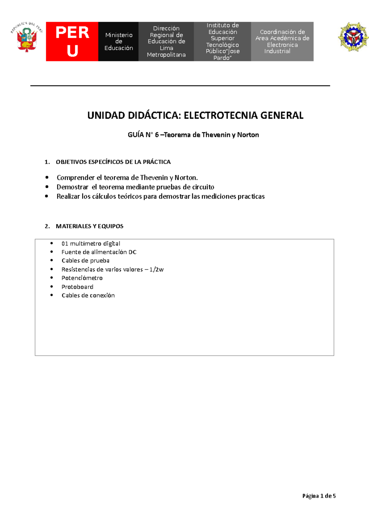 Guía N° 6 Teroma de Thevenin y Norton - PER U Ministerio de Educación ...
