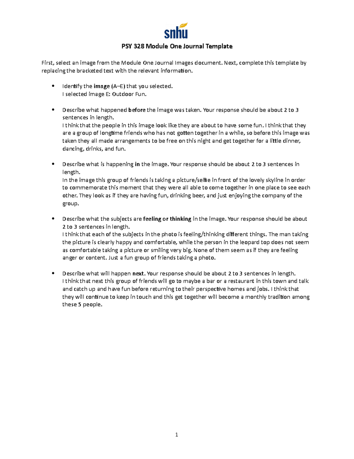PSY 328 Module One Journal - Next, complete this template by replacing ...