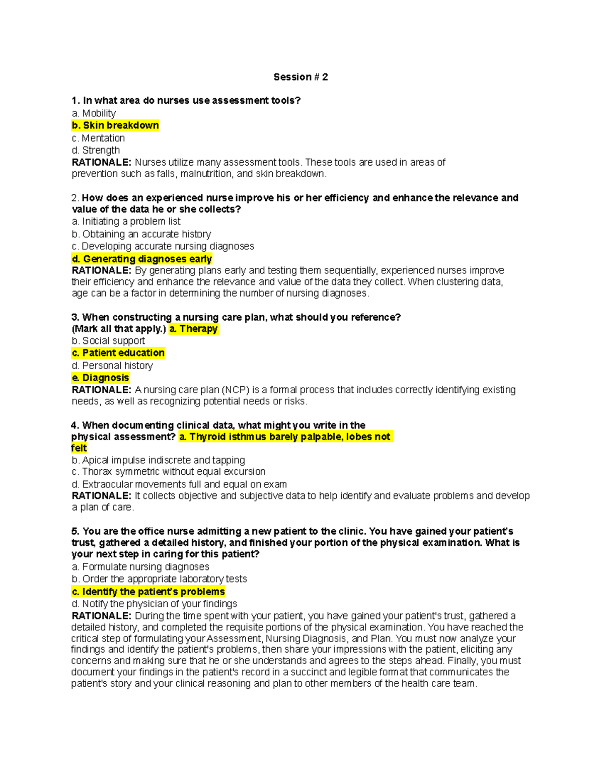 NUR 098 Ratio 2 Session 2 1 In What Area Do Nurses Use Assessment 