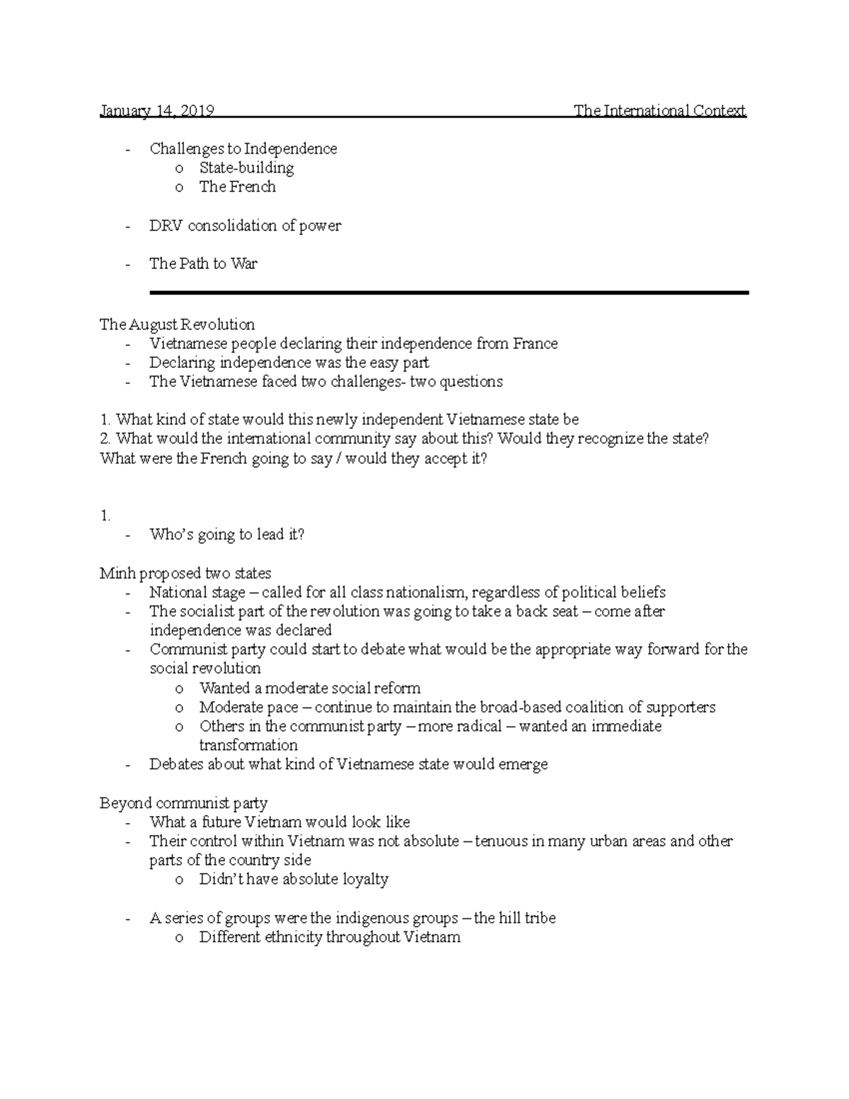 History 1810E - The Vietnam War 2.1 Lecture Notes - 2018 - January 14 ...
