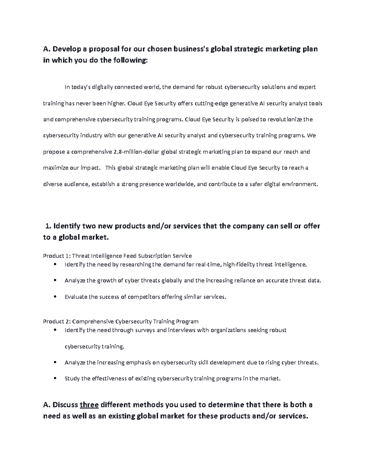 C212 Marketing (Global Marketing Plan v1.1) - A. Develop a proposal for ...