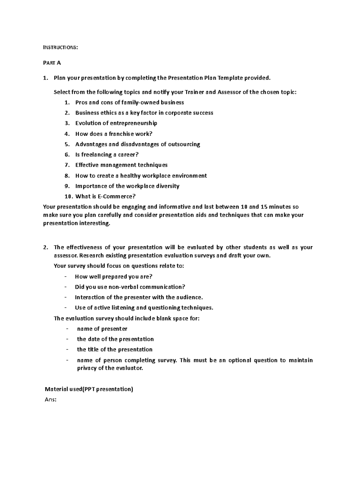 1 - Lecture note for the class - INSTRUCTIONS: PART A Plan your ...