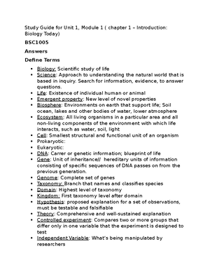 Study Guide BSC1005 unit 1 Mod 1 - Study Guide for Unit 1, Module 1 ...