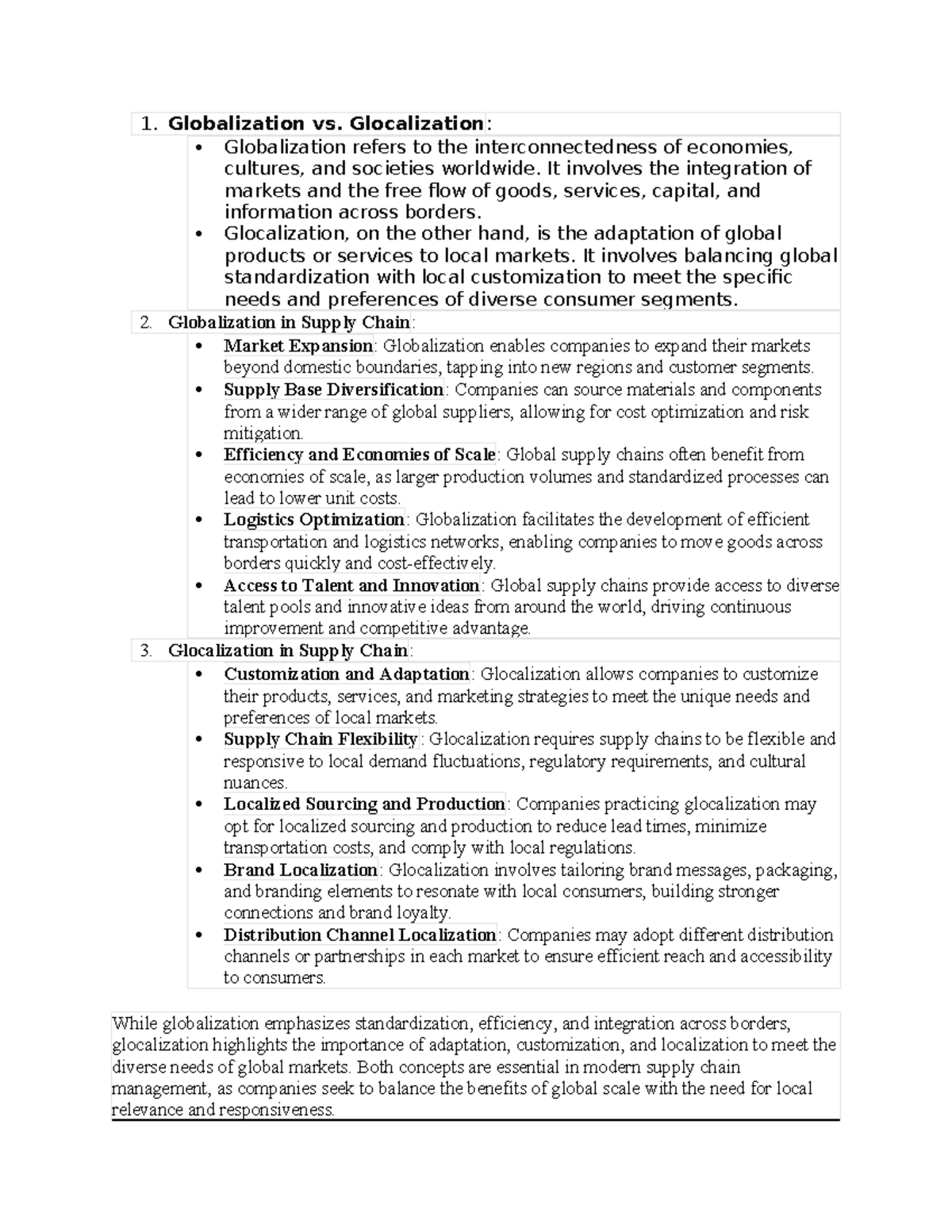 Globalization Vs Glocalization Globalization Refers To The Interconnectedness Of Economies