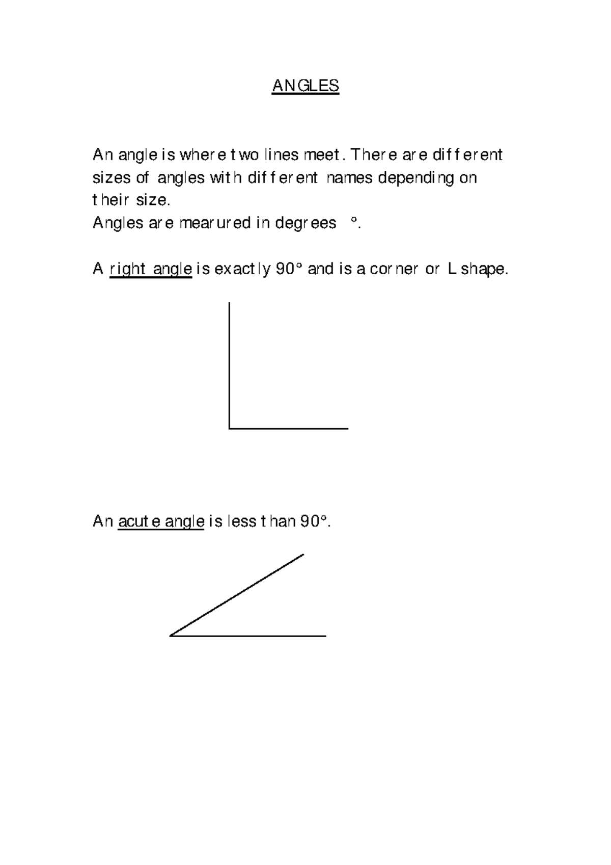 Angles Notes - maths - ANGLES An angle is wher e t wo lines meet. Ther ...