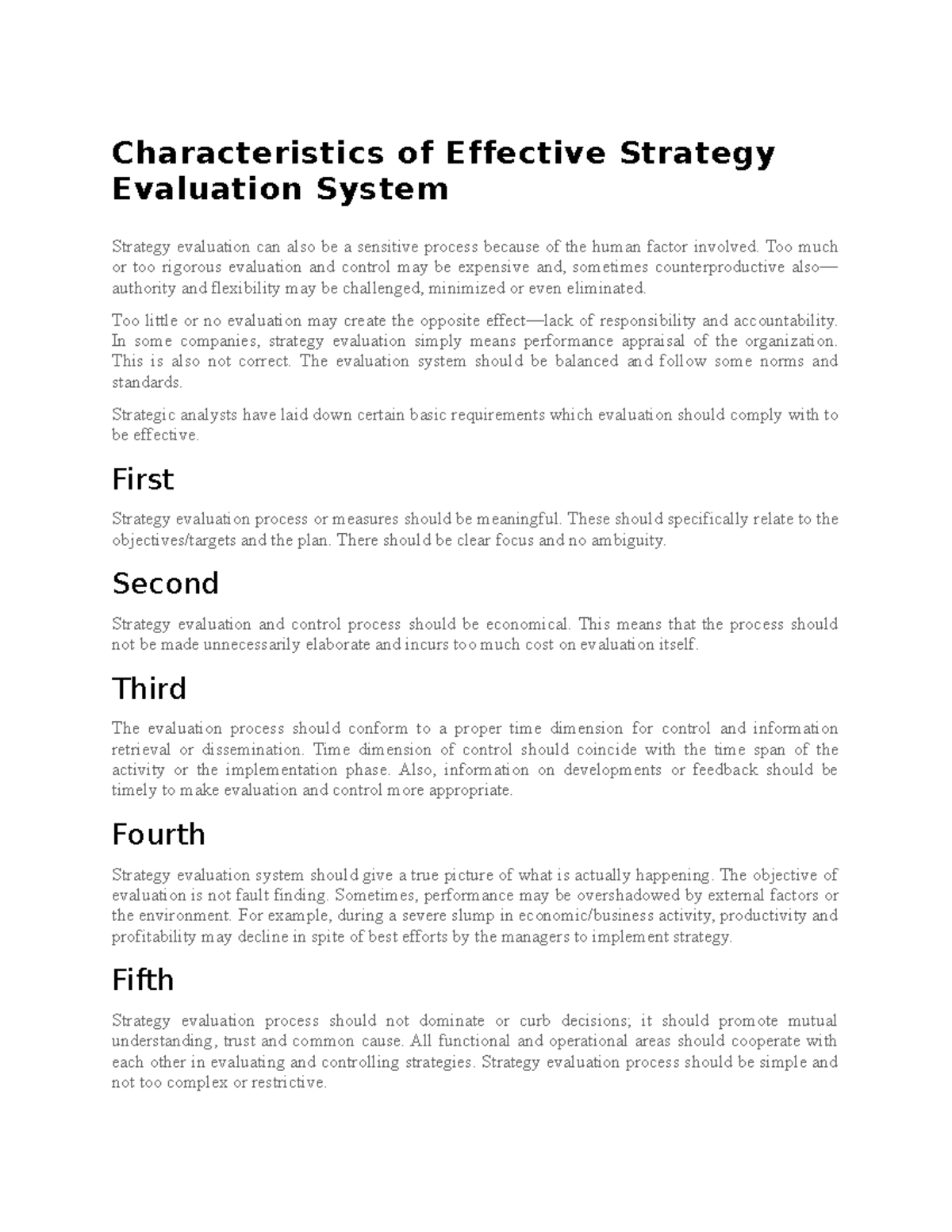 Characteristics of Effective Strategy Evaluation System ...