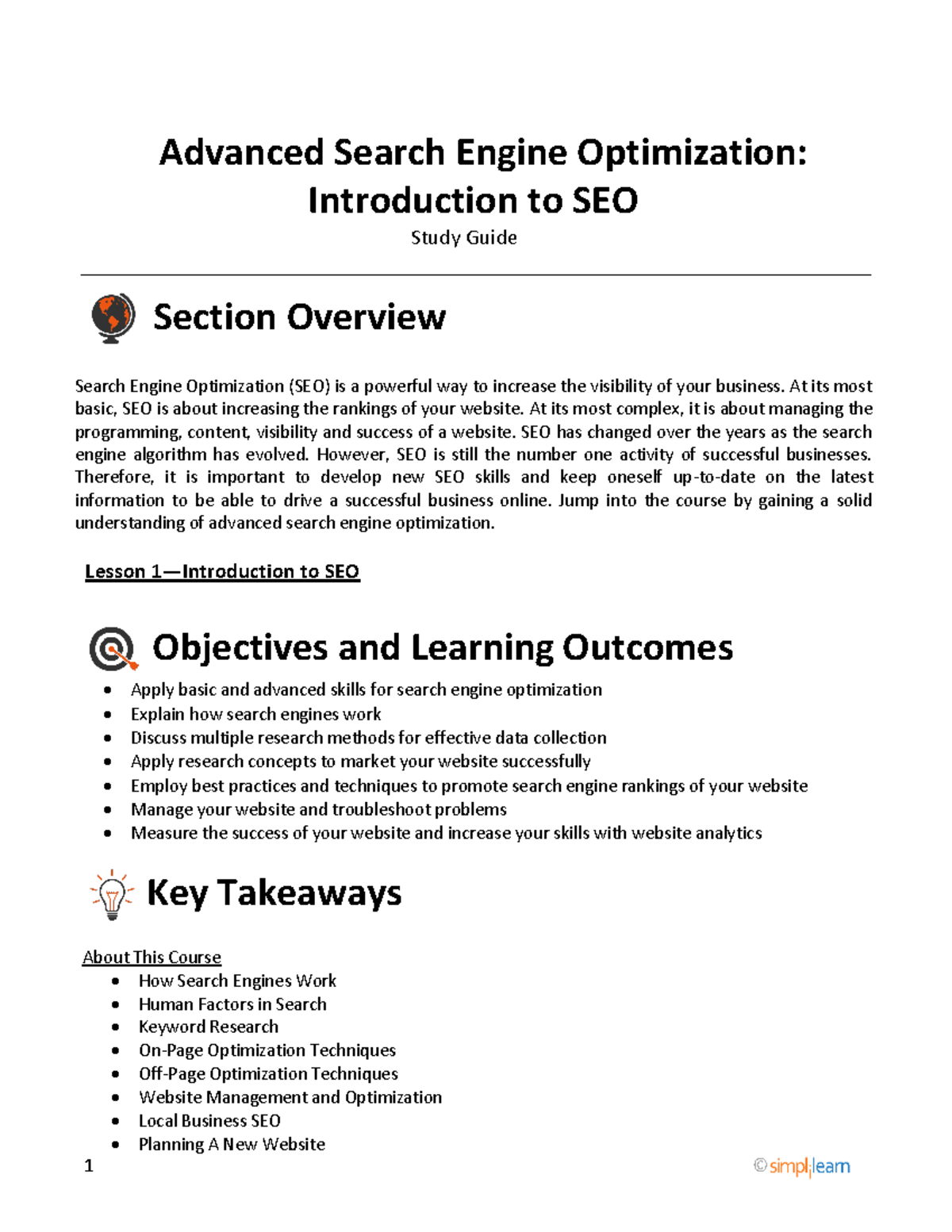Advanced Search Engine Optimization - Section 1 Study Guide - 1 ...