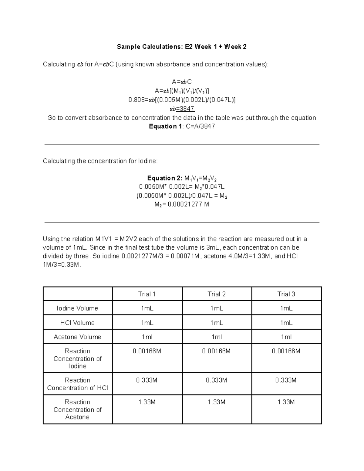 Sample Calculations E2 Week 1 + 2 - Sample Calculations: E2 Week 1 ...