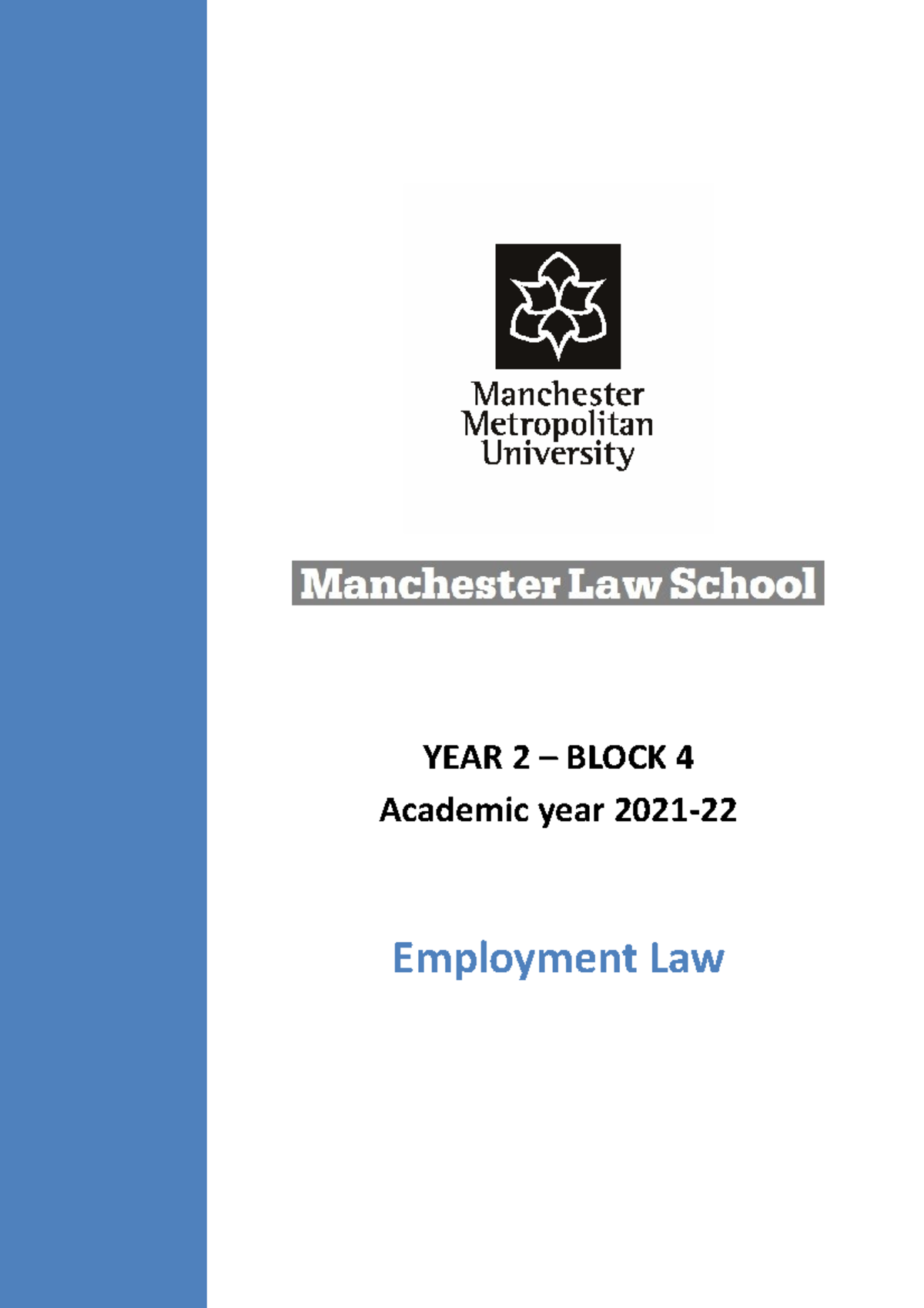 LLB Employment manual - YEAR 2 – BLOCK 4 Academic year 2021- Employment ...