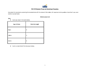 PSY 375 Module One Lab Worksheet - PSY 375 Module One Lab Worksheet ...