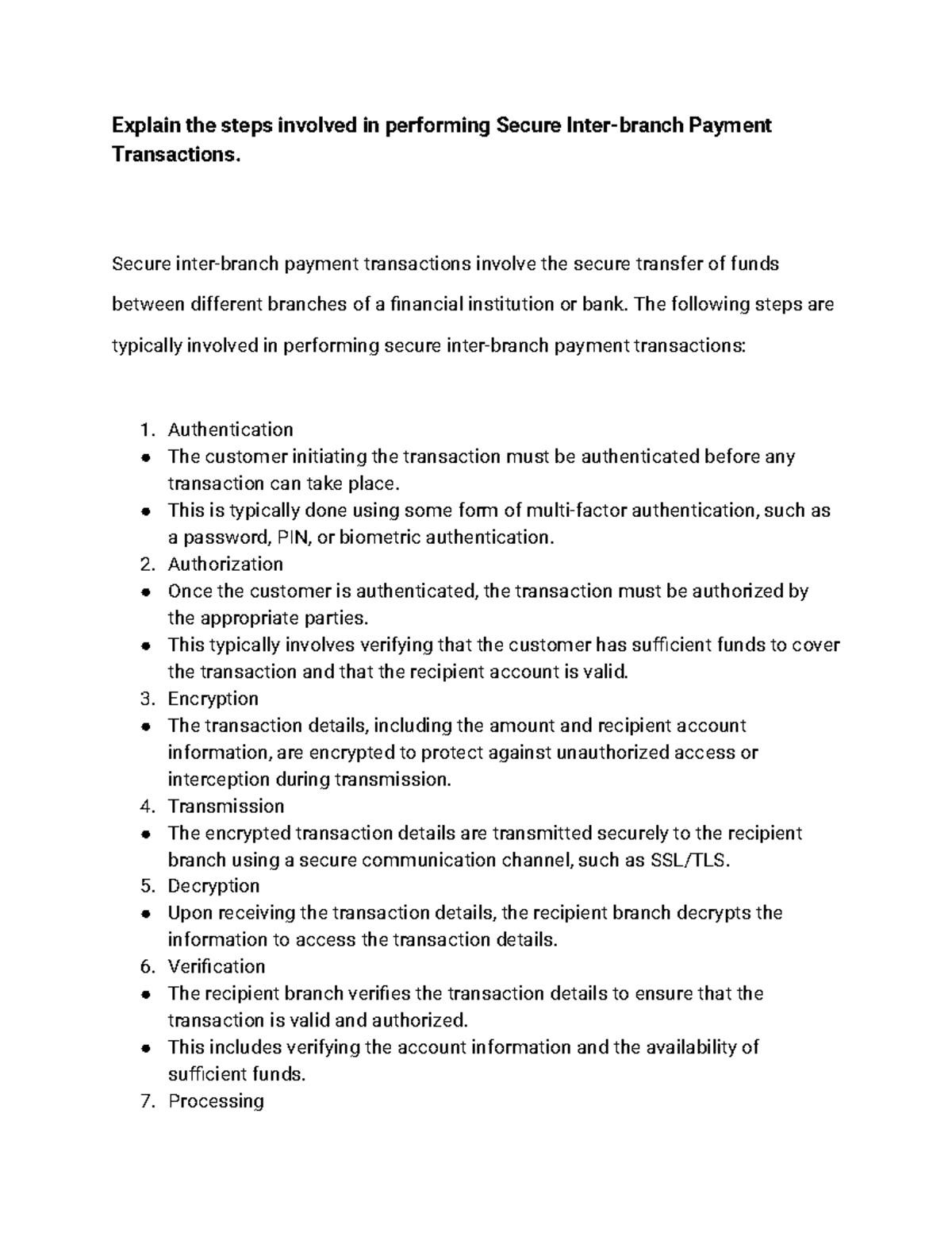 Explain the steps involved in performing Secure Inter-branch Payment ...