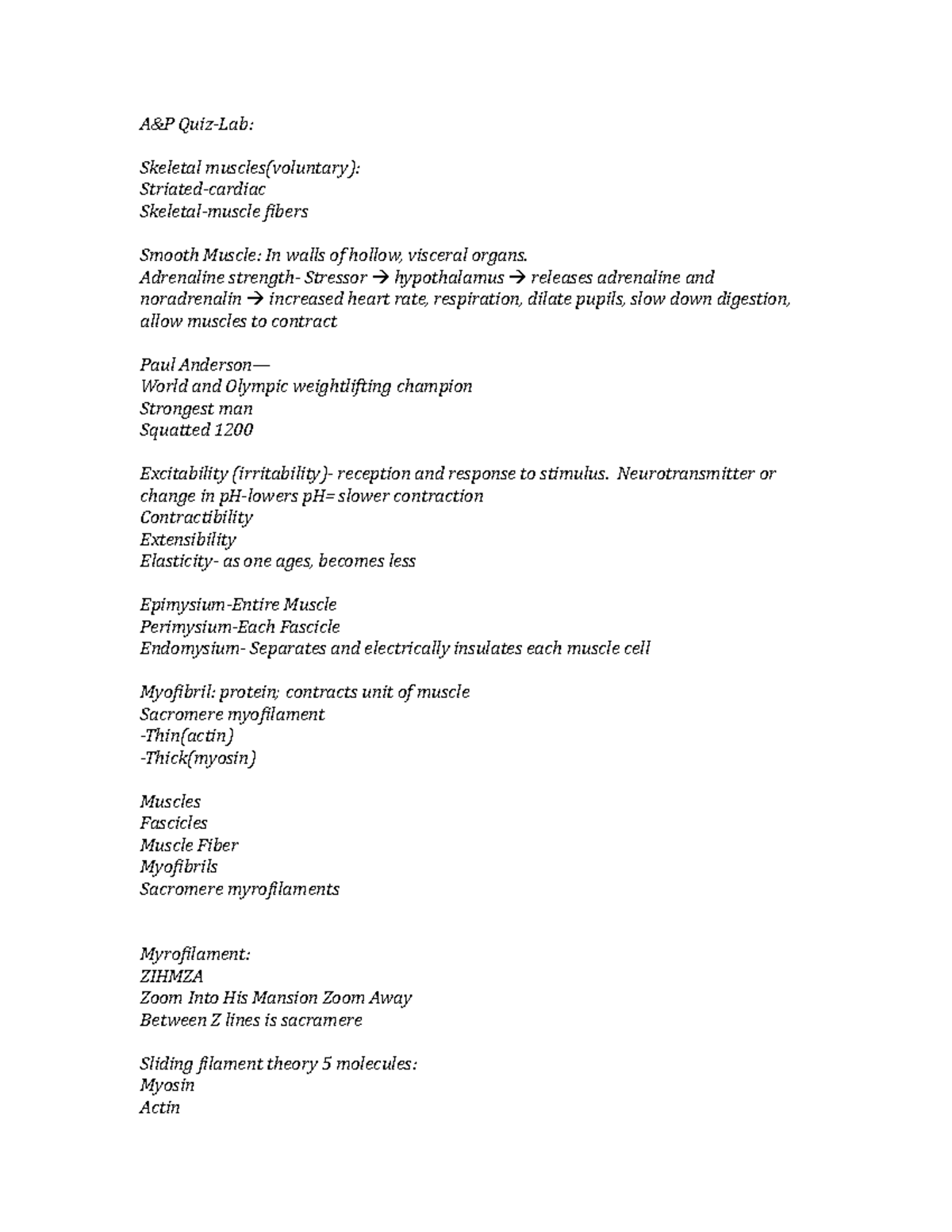 A&P quiz-6 - A&P Quiz-Lab: Skeletal muscles(voluntary): Striated ...