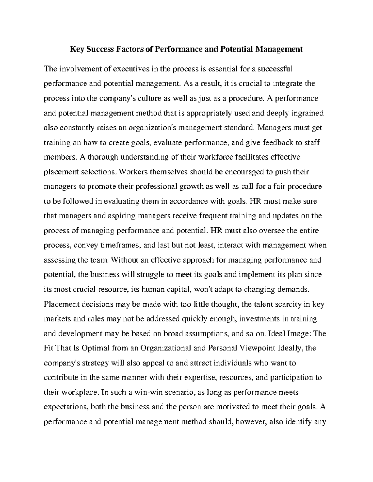 Key Success Factors of Performance and Potential Management - As a ...