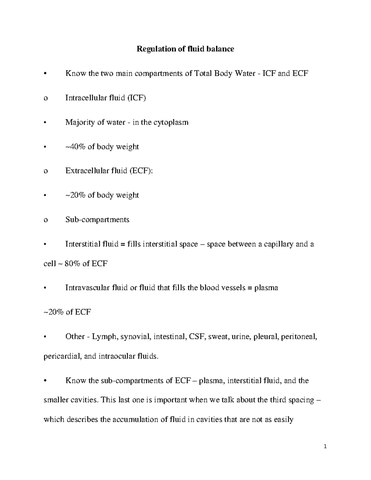 Regulation of fluid balance - Regulation of fluid balance Know the two ...