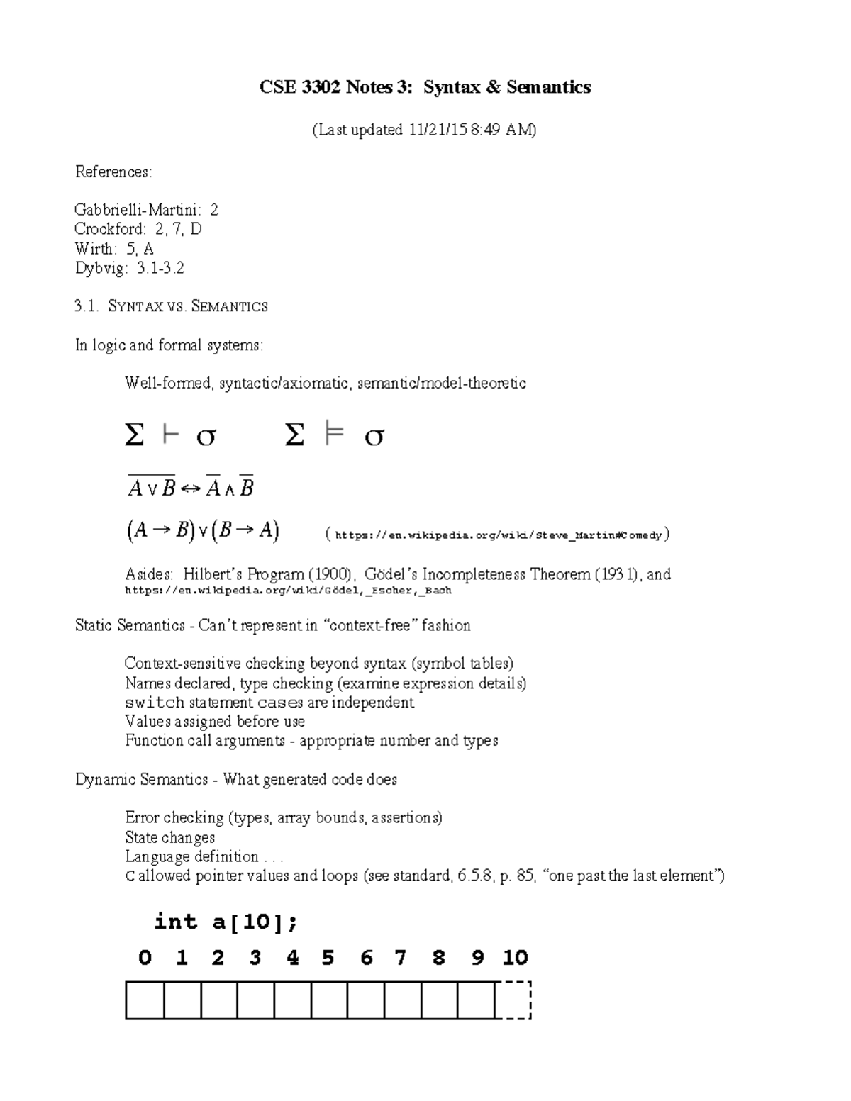 Notes 03 - CSE 3302 Notes 3: Syntax & Semantics (Last updated 11/21/15 ...
