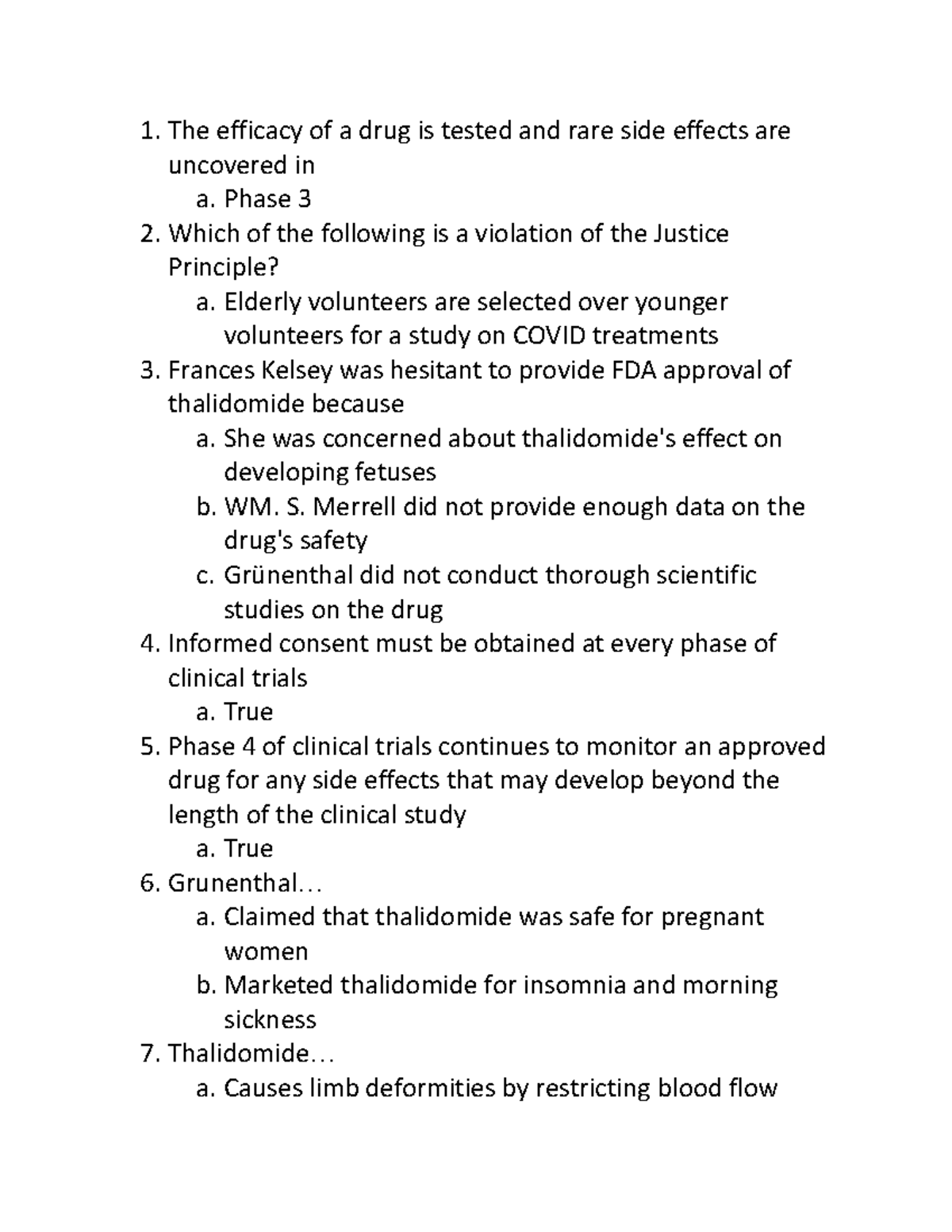 Quiz 6-Belmont, Thalidomide, Clinical Trials - The efficacy of a drug ...