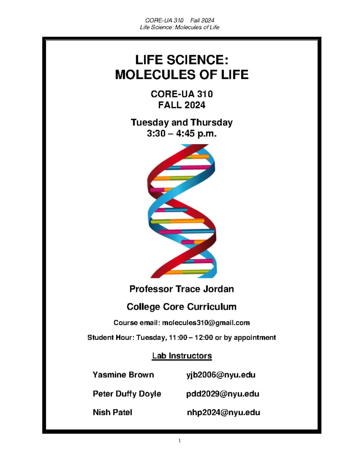 Life Science Syllabus - Life Science: Molecules of Life LIFE SCIENCE ...