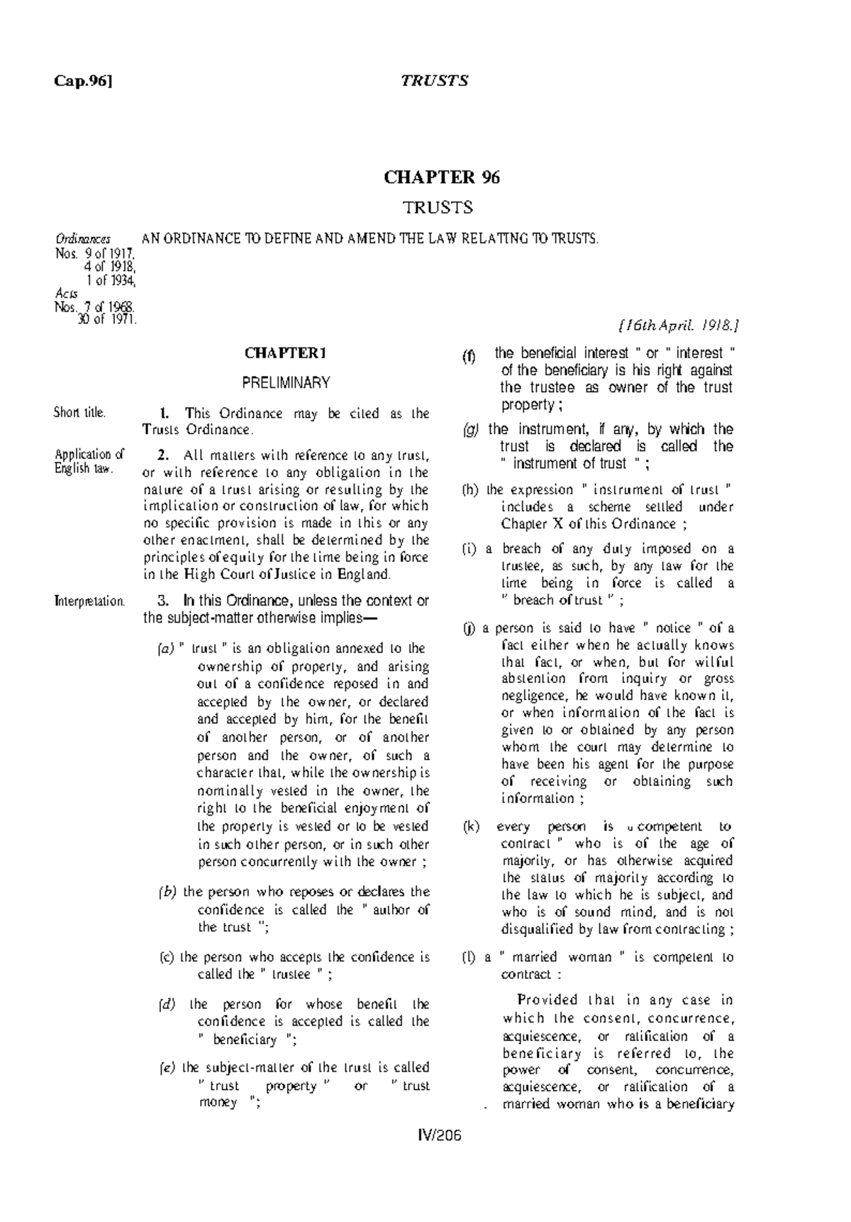 Trust Ordinance of Sri Lanka - Cap] TRUSTS CHAPTER 96 TRUSTS Ordinances AN ORDINANCE TO DEFINE A ...