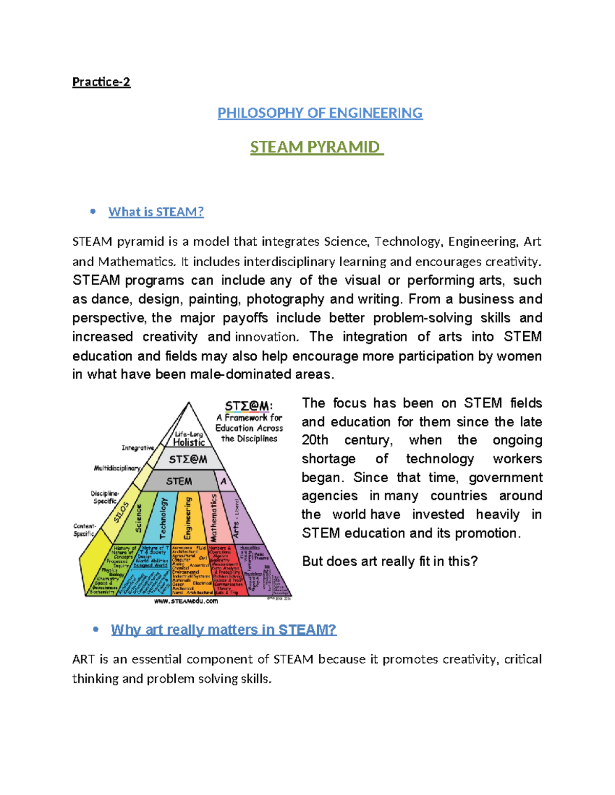 Practice-2 - ,............. - Practice- PHILOSOPHY OF ENGINEERING STEAM ...