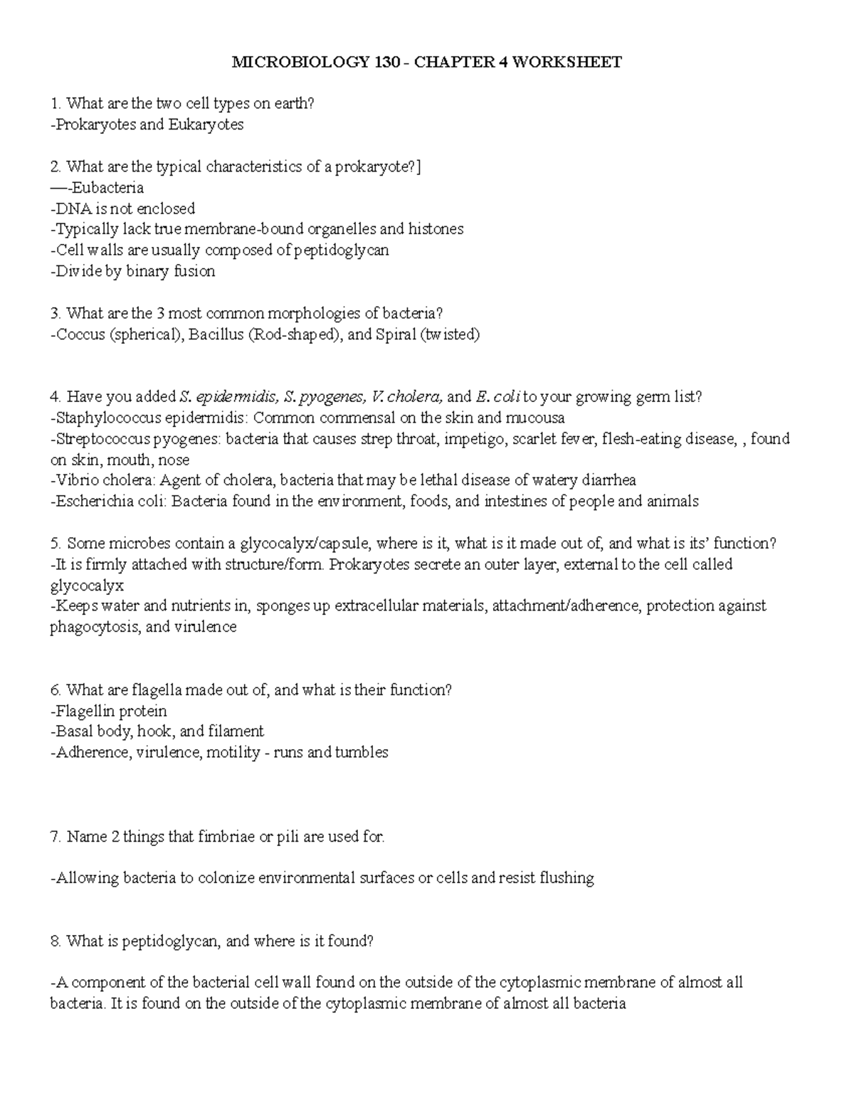 Chapter 4 Notes - MICROBIOLOGY 130 - CHAPTER 4 WORKSHEET What are the ...