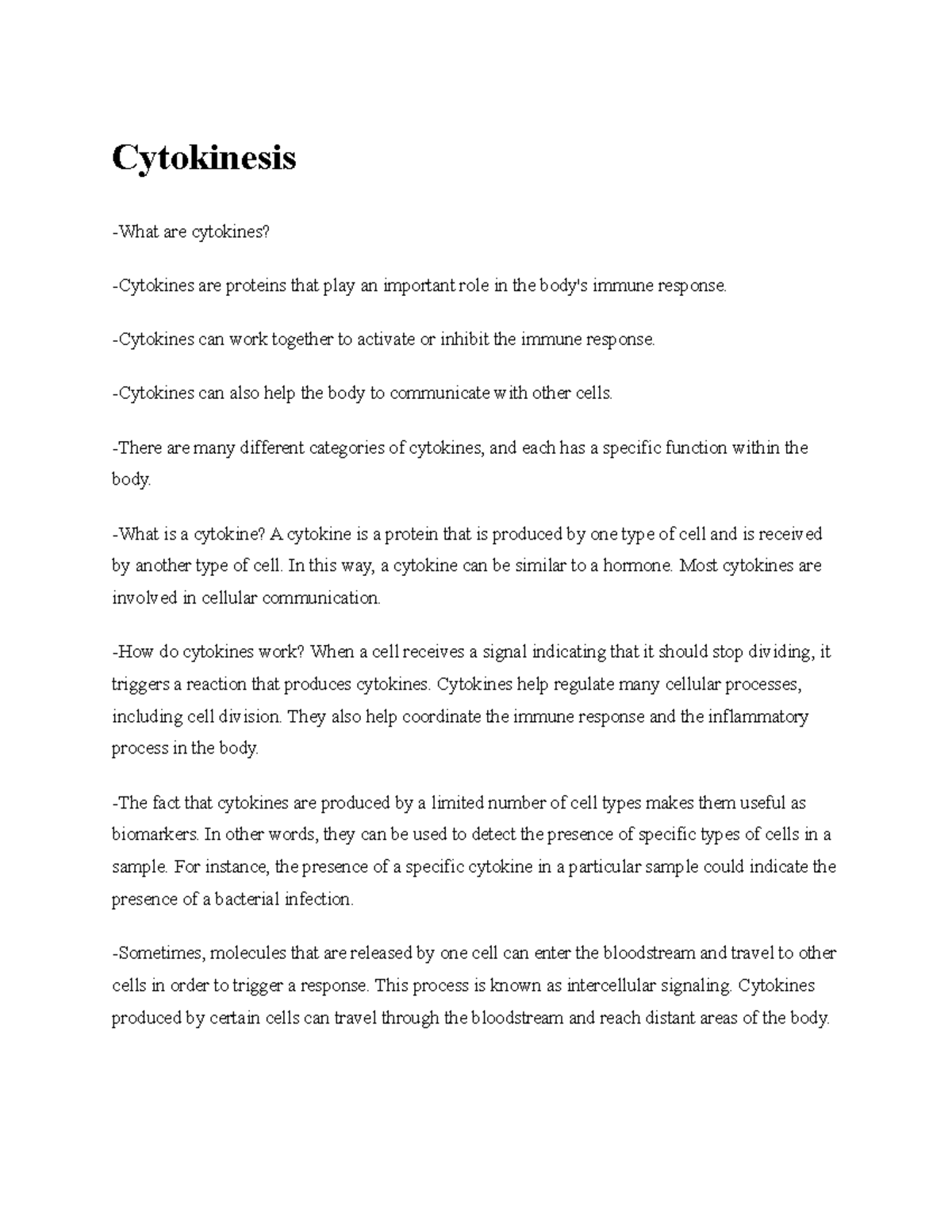 Cytokinesis notes 3 1:15 - Cytokinesis -What are cytokines? -Cytokines ...