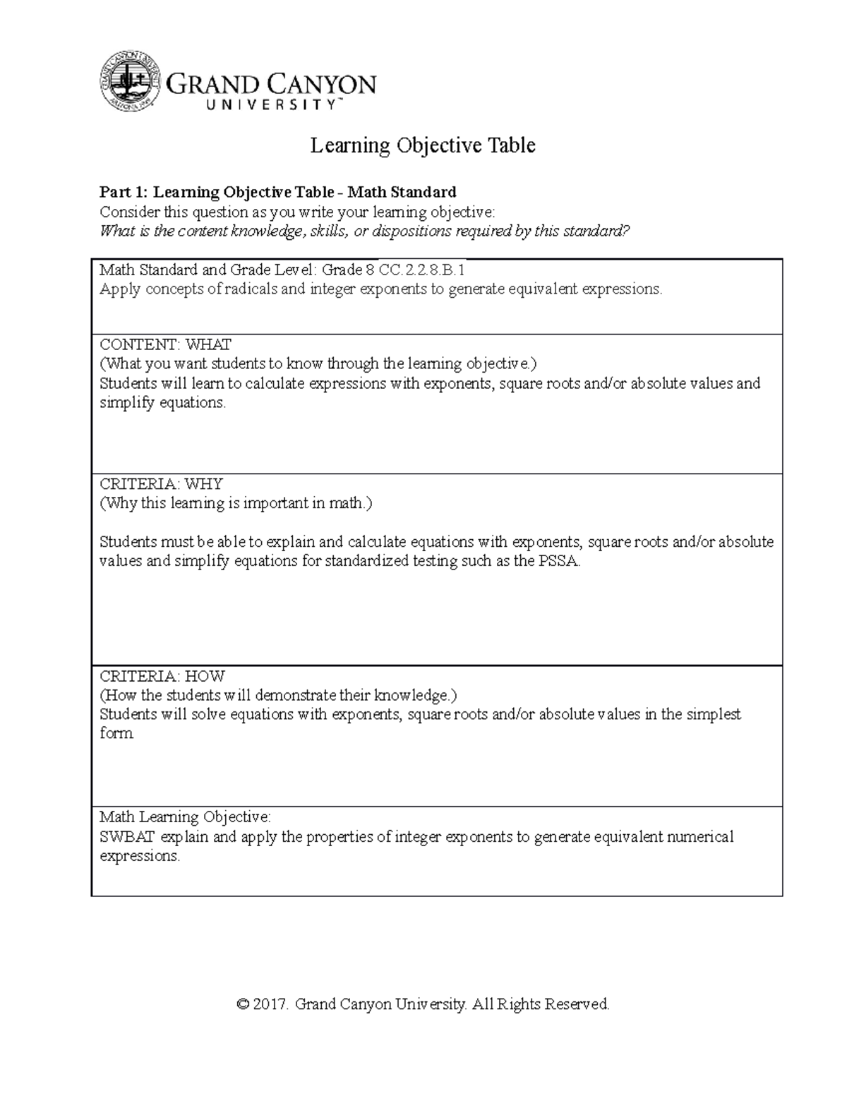 Elm 555 Learning Objective Table M Learning Objective Table Part 1