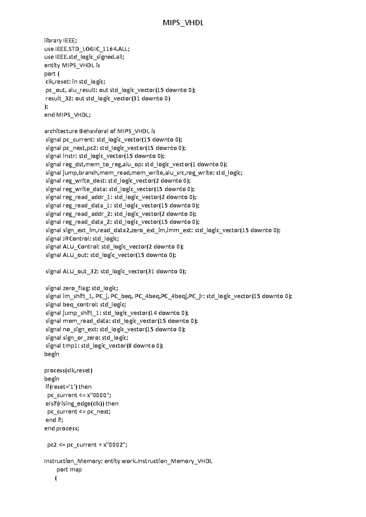 Codigo vhdl Digitales - MIPS_VHDL library IEEE; use IEEE.STD_LOGIC_1164 ...
