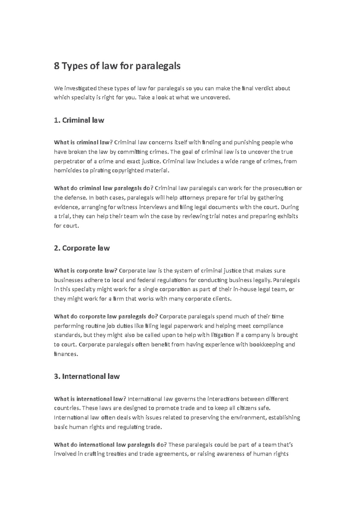 8 Types of Law You Might Encounter as a Paralegal - 8 Types of law for ...