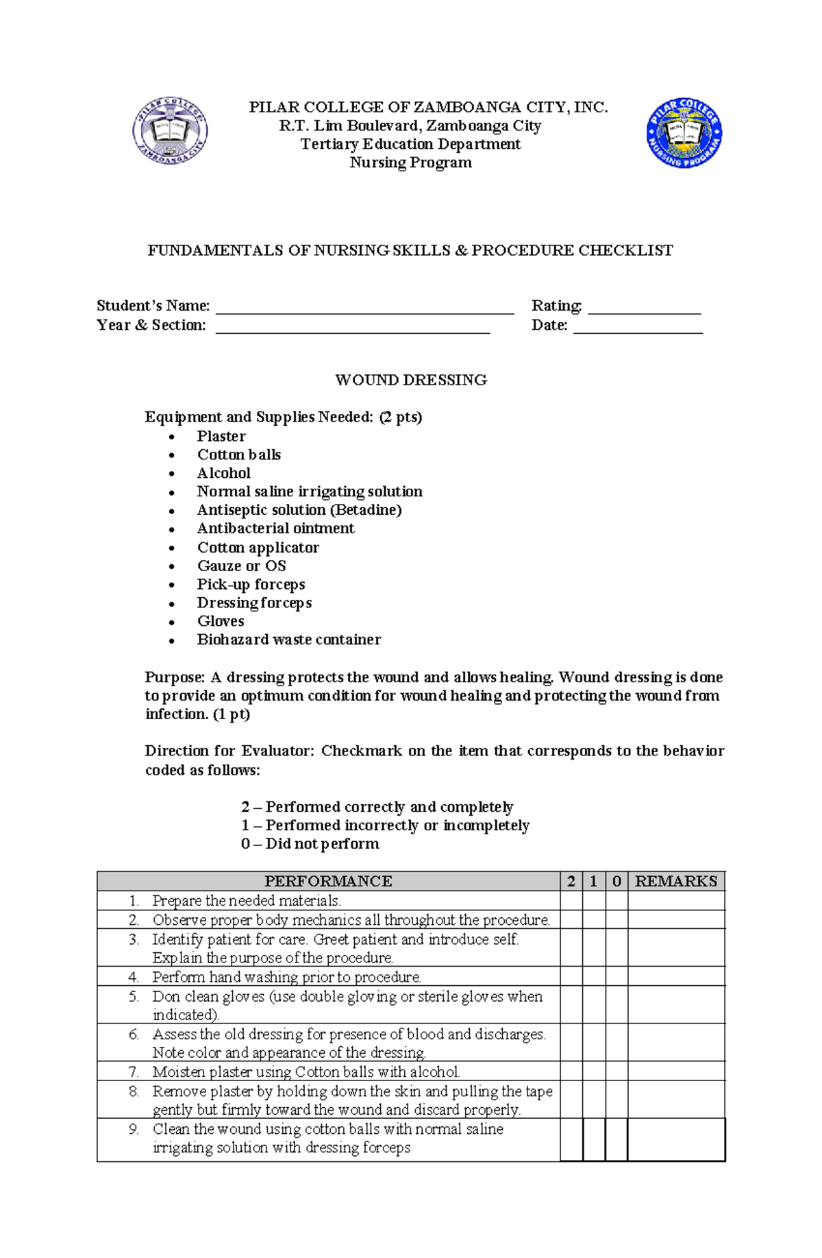Wound Dressing - Intestinal-Parasites - PILAR COLLEGE OF ZAMBOANGA CITY ...